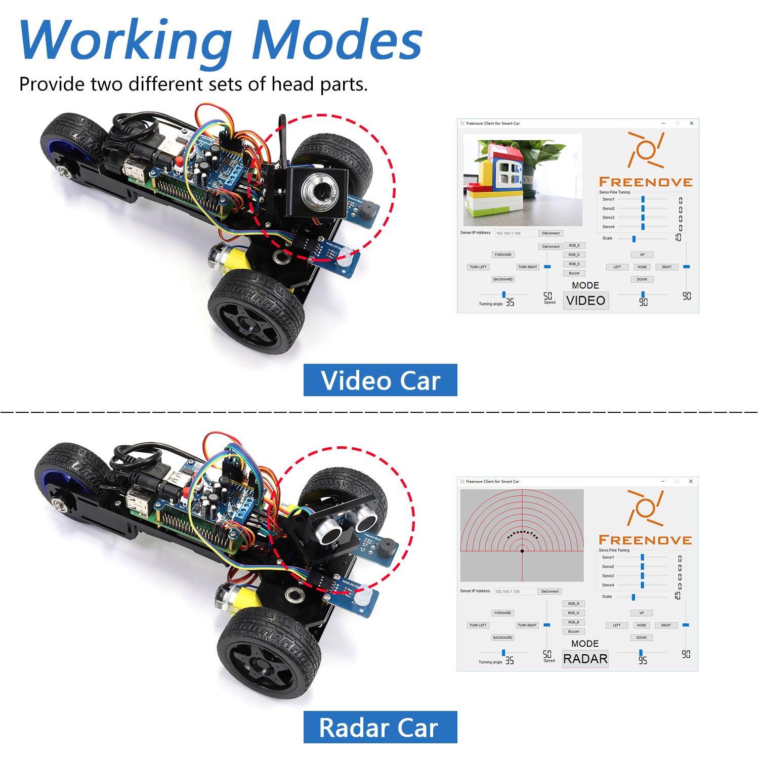 Freenove Three-wheeled Smart Car Kit for Raspberry Pi 5 4 B 3 B+