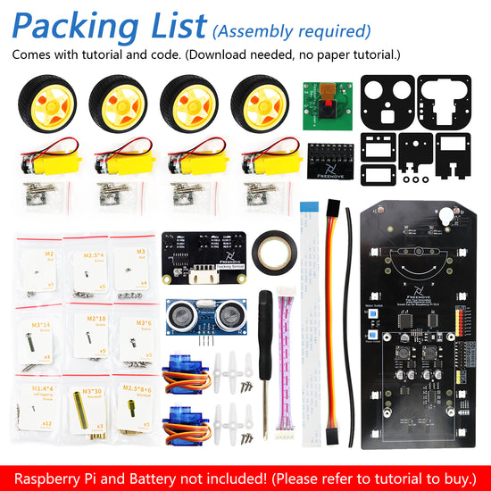 Freenove 4WD Smart Car Kit for Raspberry Pi 5 4 B 3 B+ Zero 2 W, Face