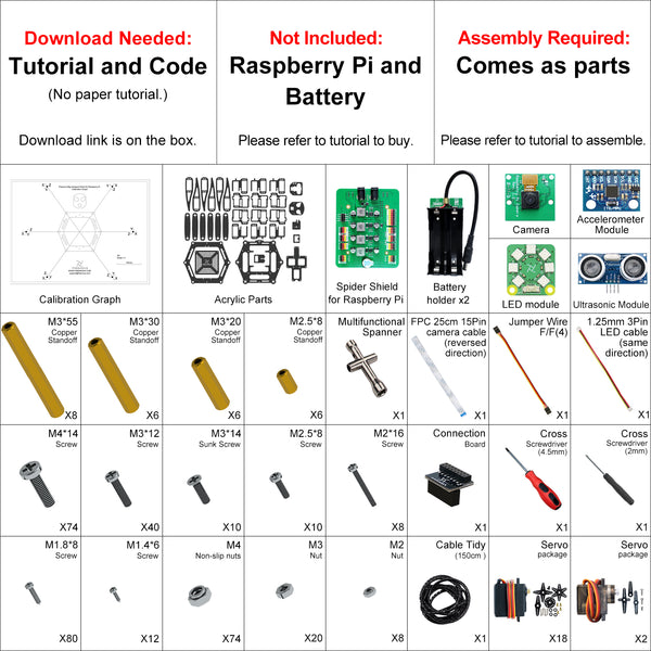 Freenove Big Hexapod Robot Kit for Raspberry Pi 5 4 B 3 B+ Zero 2 W, W