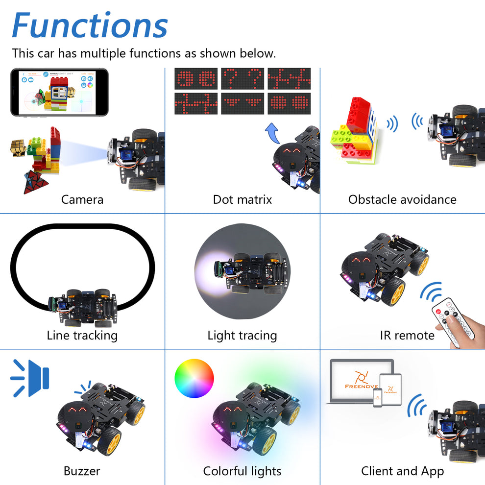 Freenove 4WD Car Kit for ESP32 CAM Camera Wi-Fi Bluetooth, Dual-core 3