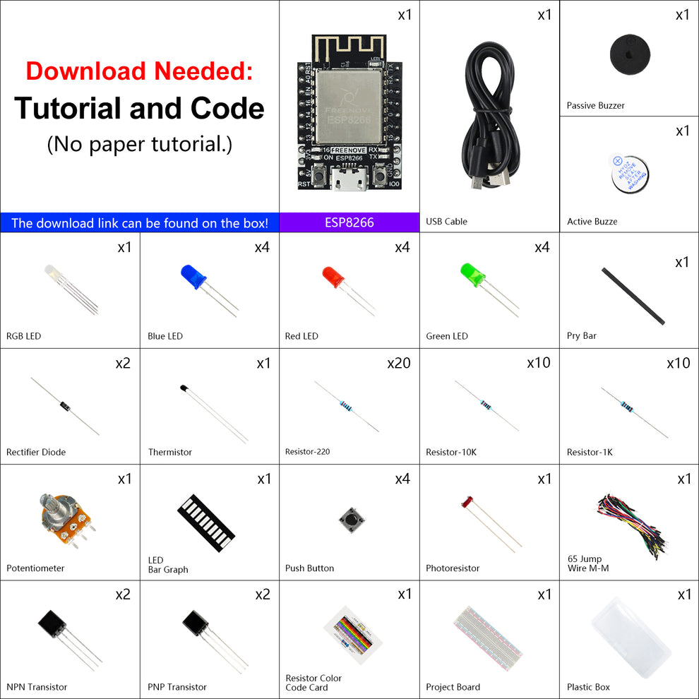 Freenove Basic Starter Kit for ESP8266 Wi-Fi, 32-bit 160 MHz Mini Micr