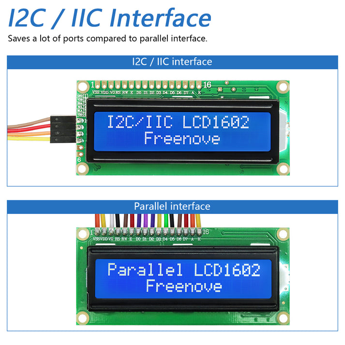 Freenove I2C IIC LCD 1602 2004 Module for Arduino Raspberry Pi Pico ES