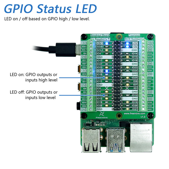 Freenove Breakout Board for Raspberry Pi 5 / 4B / 3B+ / 3B / 3A+ / 2B