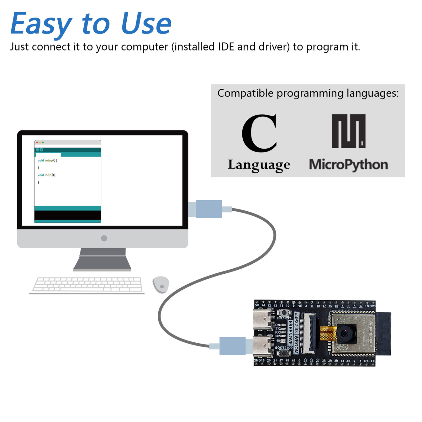 Freenove ESP32-S3 ESP32 S3 CAM Camera Wi-Fi Bluetooth Board, Dual-core