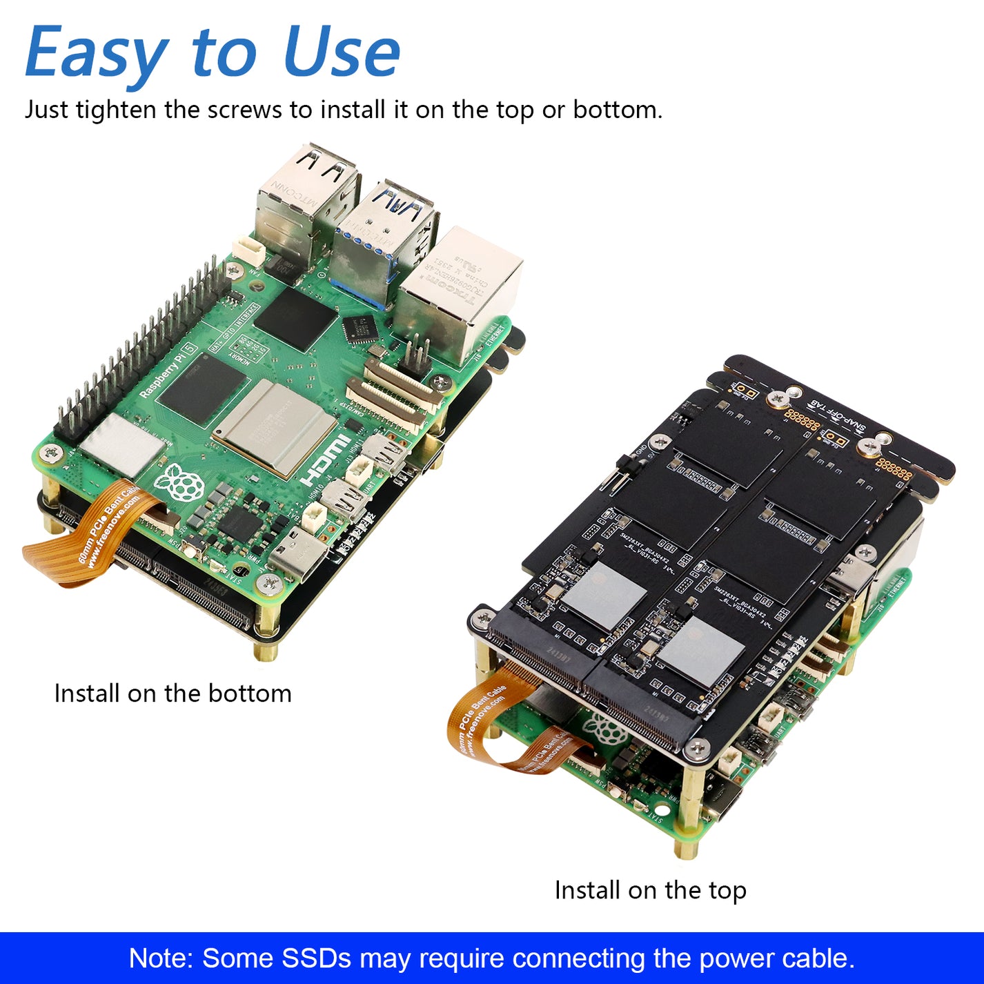 Freenove Quad / Dual M.2 NVMe Adapter for Raspberry Pi 5, SSD HAT AI H
